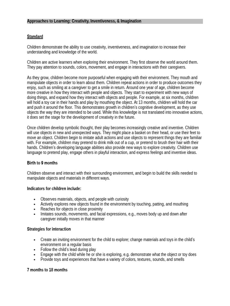 Approaches To Learning - Creativity, Inventiveness and Imagination | PDF