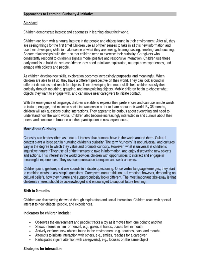 Approaches To Learning - Curiosity and Initiative | PDF