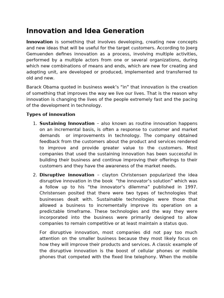 Innovation and Idea Generation | PDF | Innovation | Finance & Money Management