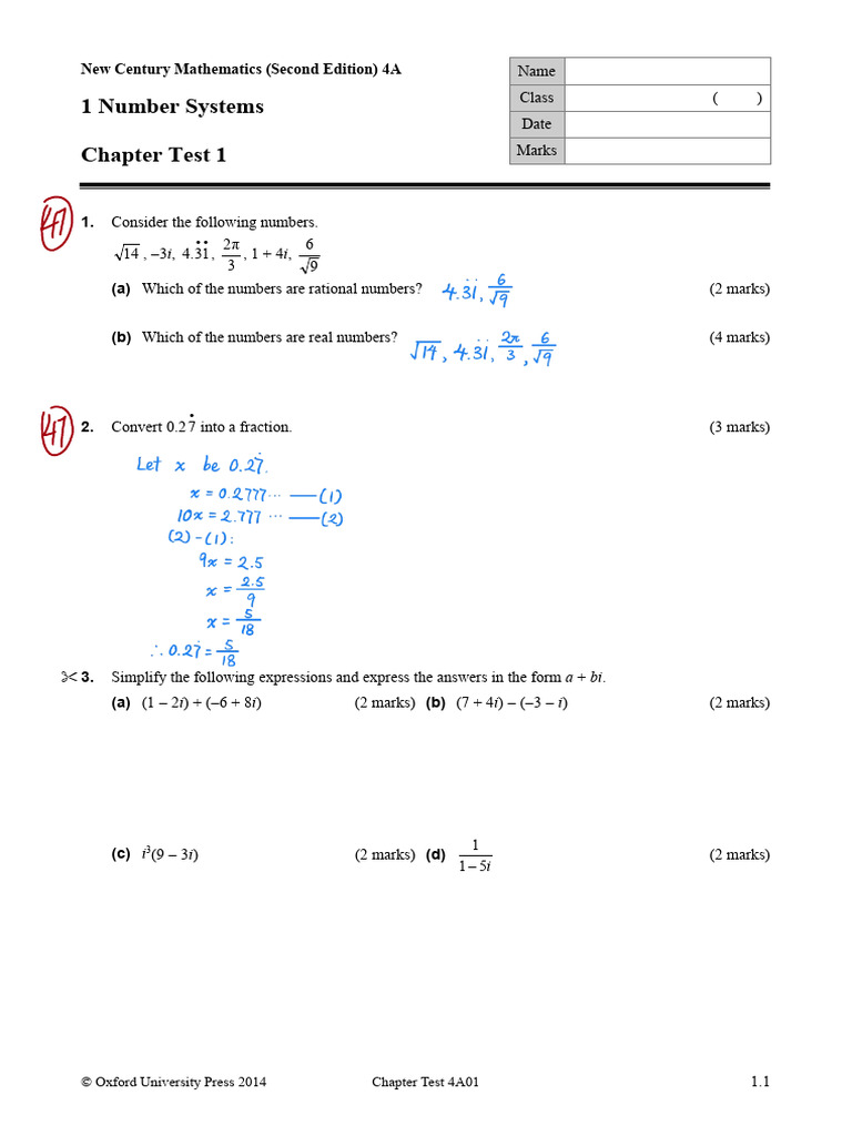 ChapterTest_S4_01_Number_Systems | PDF