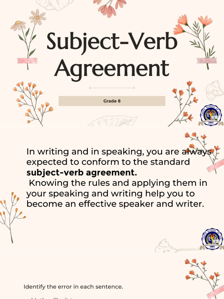 Subject Verb Agreement Grade 8 | PDF