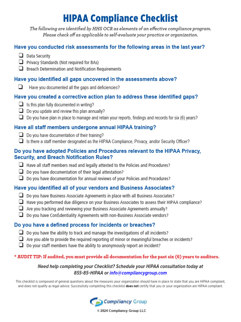 2024 HIPAA Compliance Checklist | PDF | Health Insurance Portability And Accountability Act ...