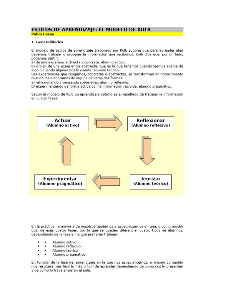 KOLB y ESTILOS DE APRENDIZAJE | PDF