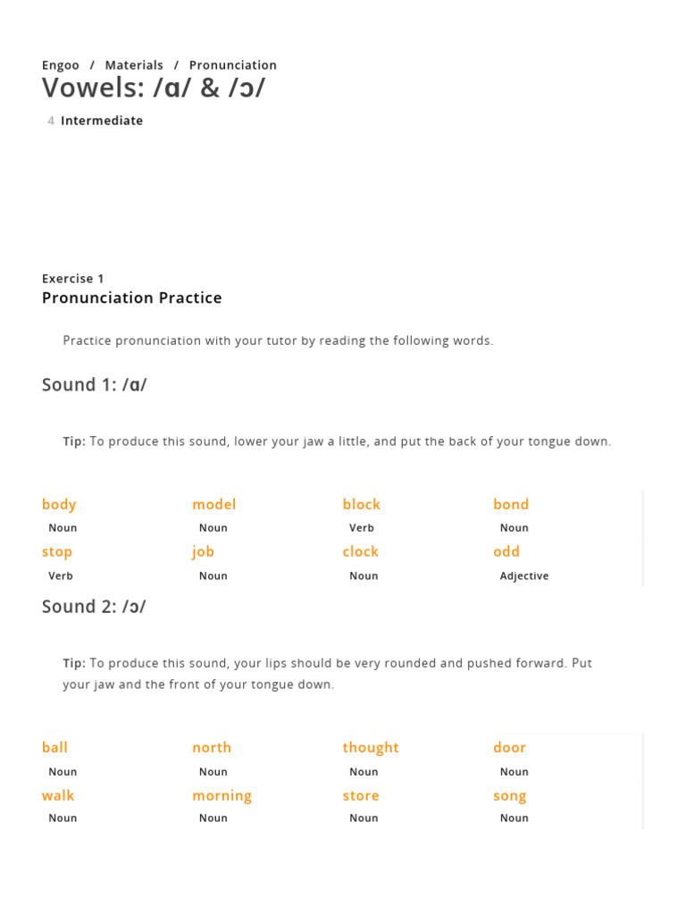 Vowels - Ɑ - & - Ɔ - Engoo | PDF