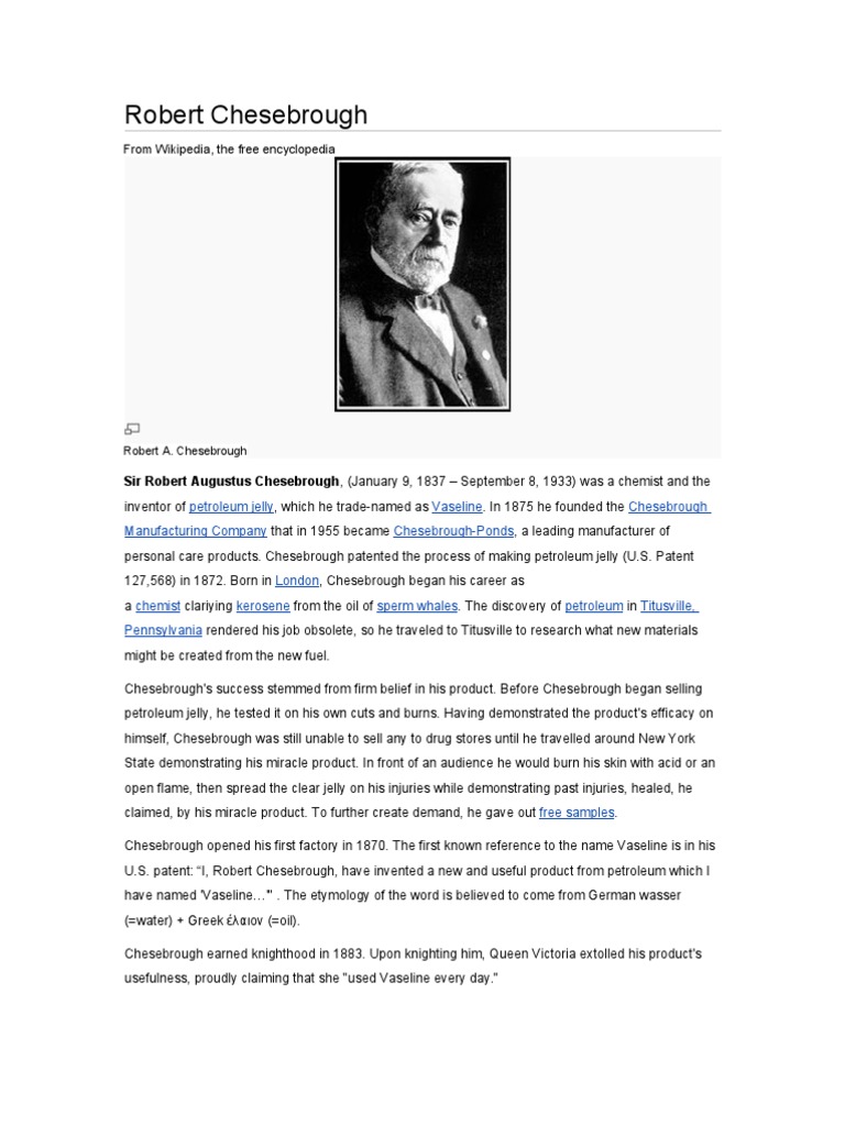 Robert Chesebrough, Vaseline | PDF | Unilever | Nature