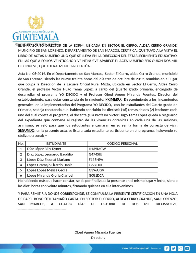 Acta de Yo Decido 2019 | PDF