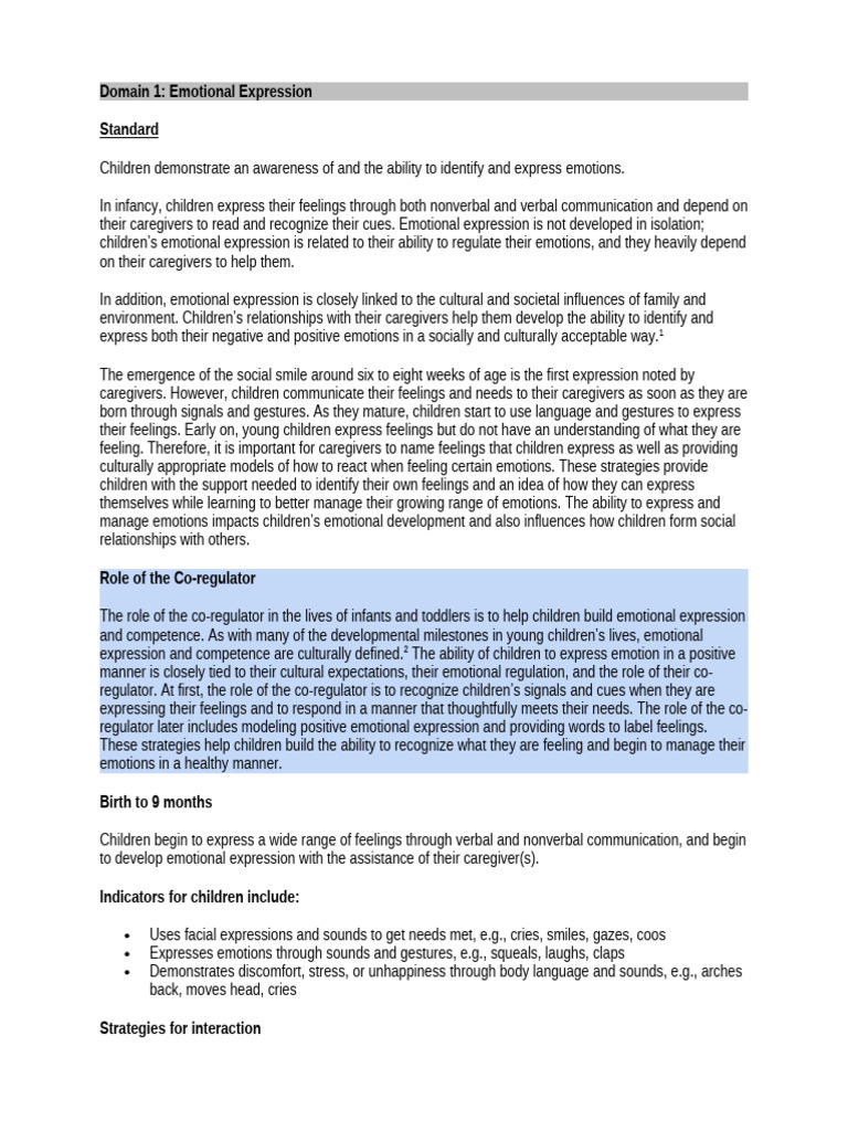 Developmental Domain 1: Emotional Expression | PDF