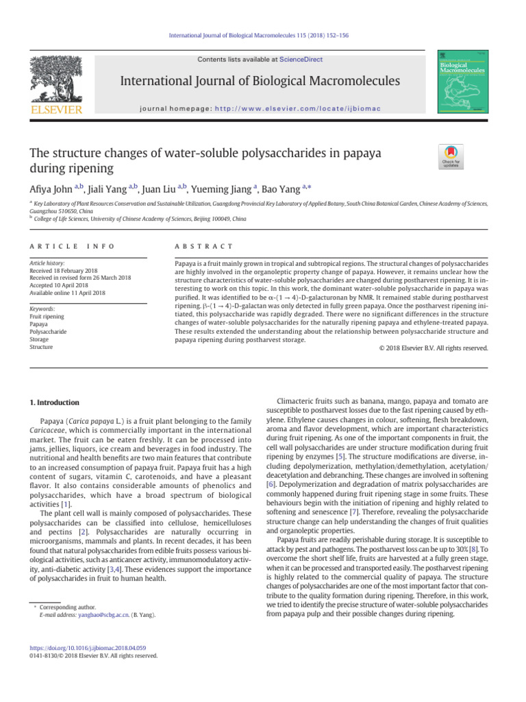 Polysaccharide Changes in Ripening Papaya | PDF | Two Dimensional ...