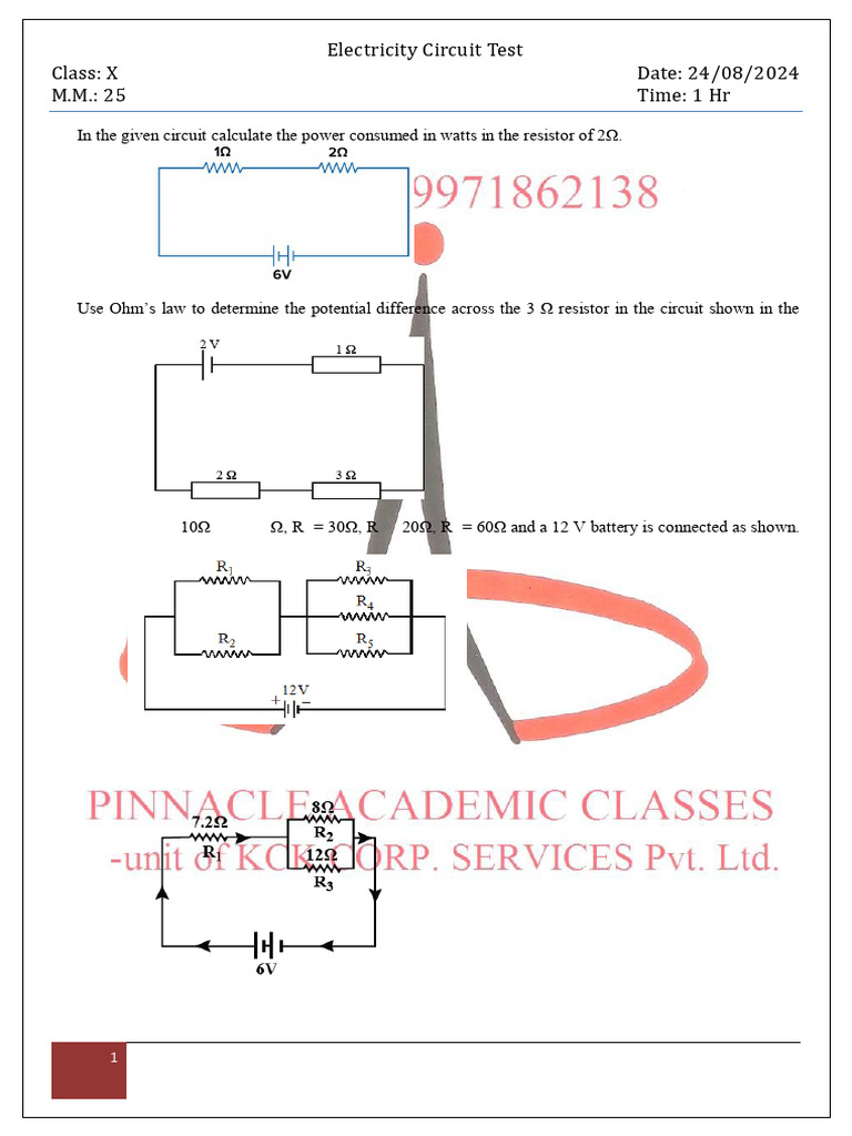 Electricity Circuit Test 24th Aug | PDF