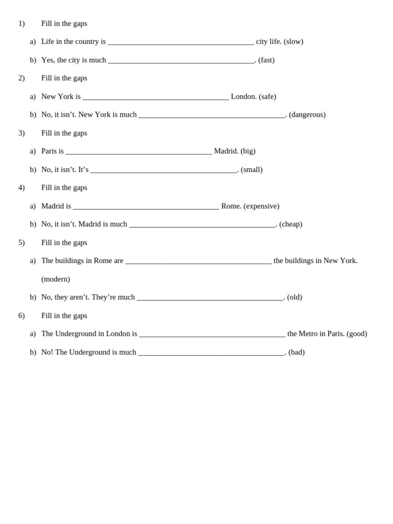 Fill in The Gaps - Adjectives | PDF