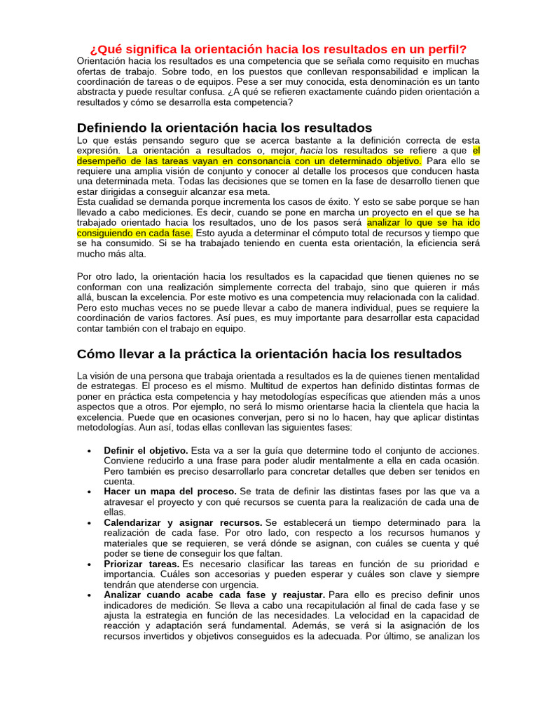 Que Significa La Orientacion Hacia Los Resultados en Un Perfil | PDF