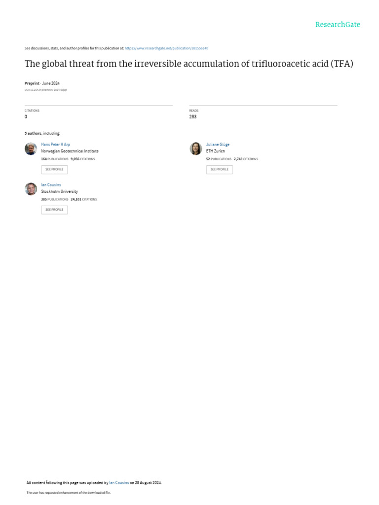 The Global Threat From The Irreversible Accumulation of Trifluoroacetic Acid Tfa | PDF