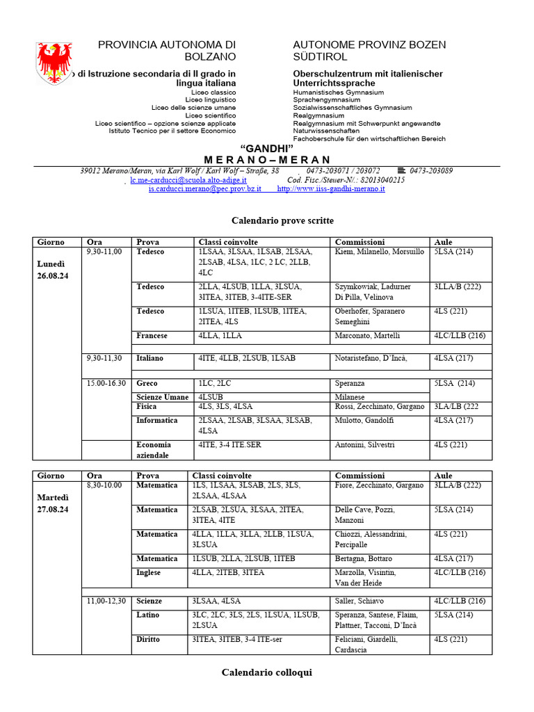 Caledario Esami Studenti | PDF