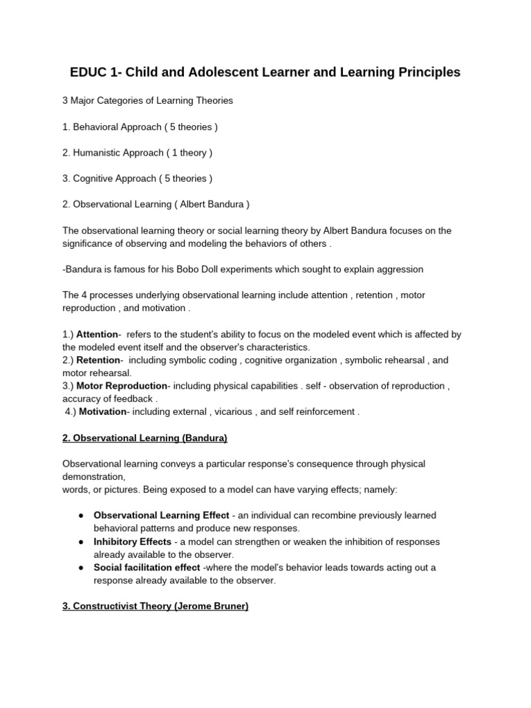 The Child and Adolescent Learner and Learning Principles | PDF