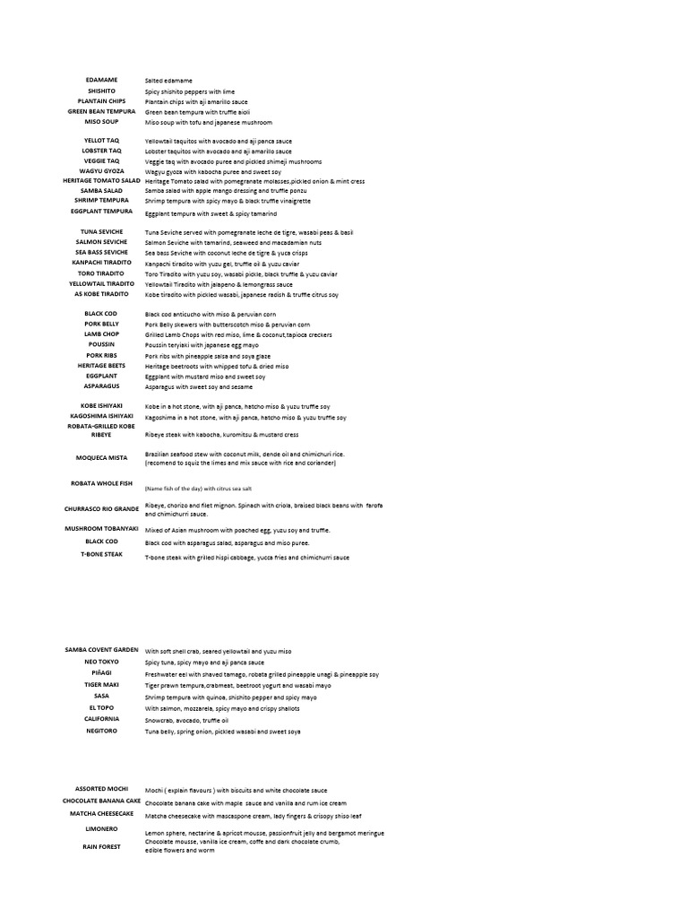 Dishes Description For PASS | PDF