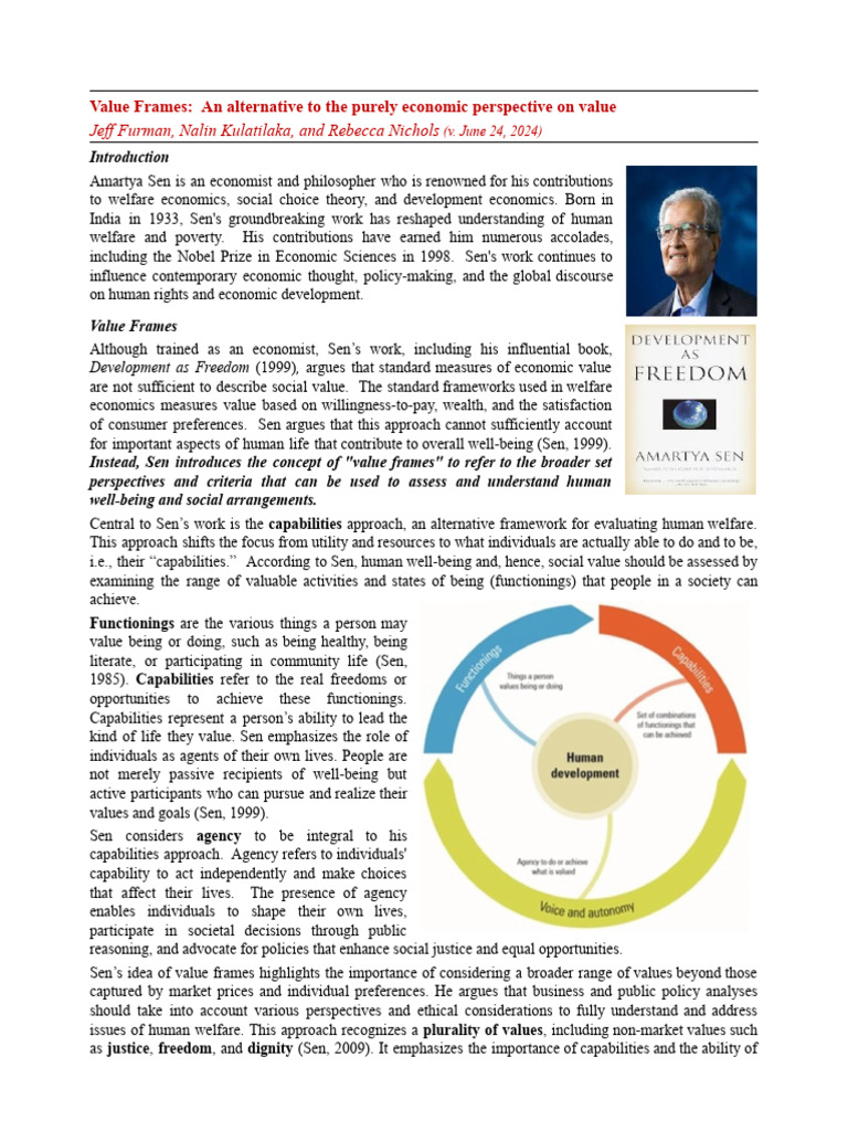Sen's Value Frames in Human Development | PDF | Market (Economics ...