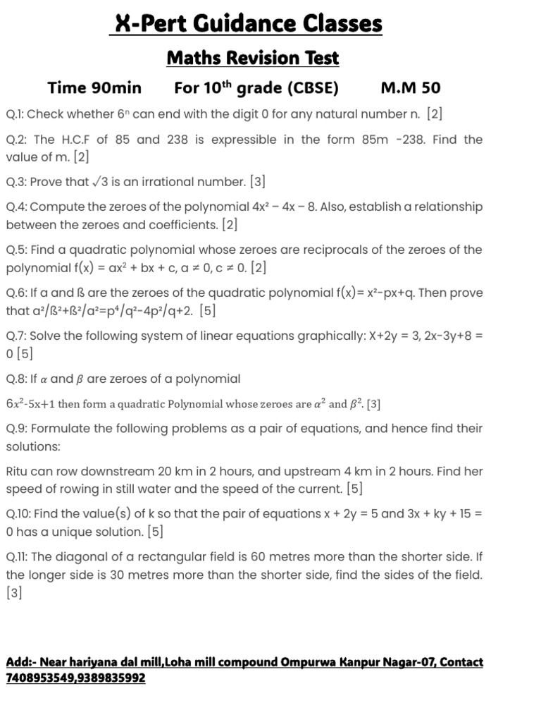 10th Practice Paper | PDF