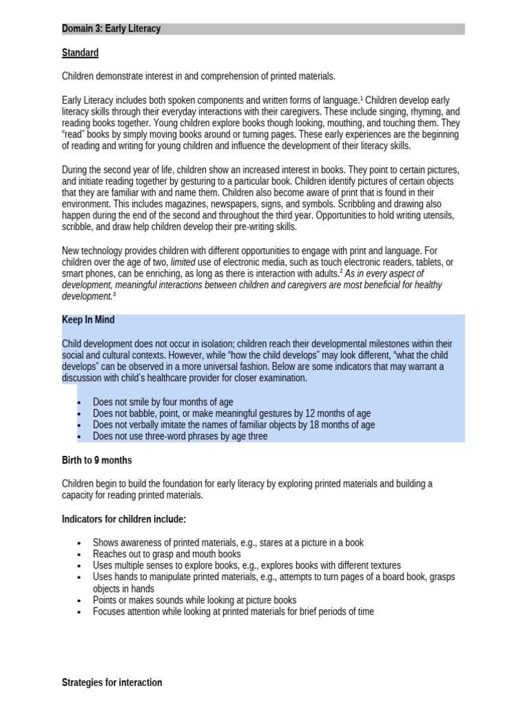 Developmental Domain 3: Early Literacy | PDF