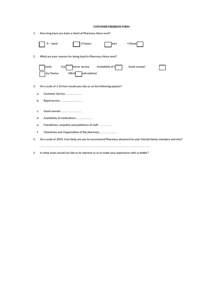 CUSTOMER FEEDBACK FORM | PDF