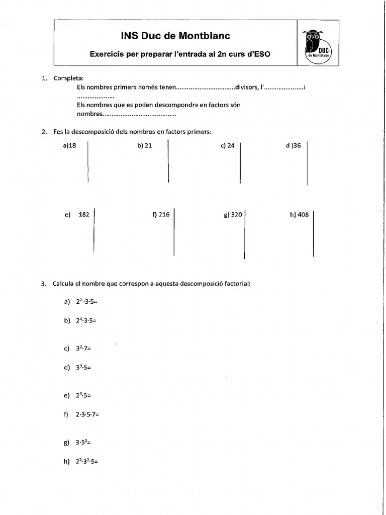 Matemàtiques - Deures Destiu 1r dESO | PDF