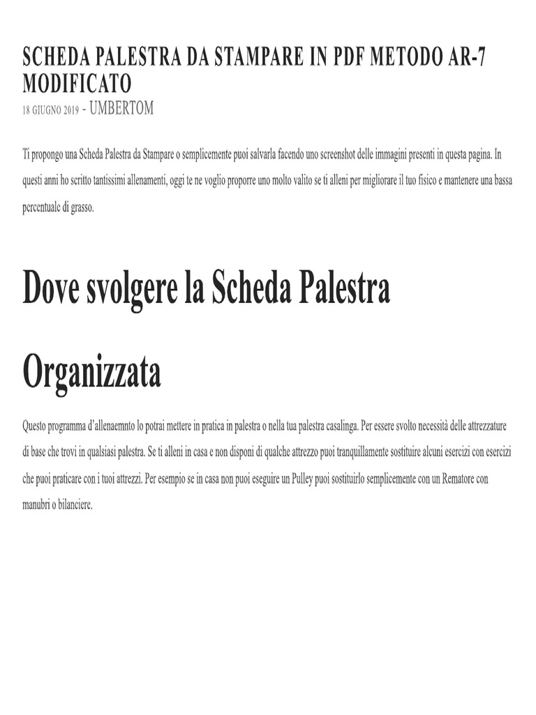 Scheda Palestra Da Stampare in PDF Metodo AR-7 Modificato | PDF