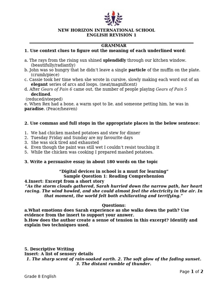Revision worksheet | PDF