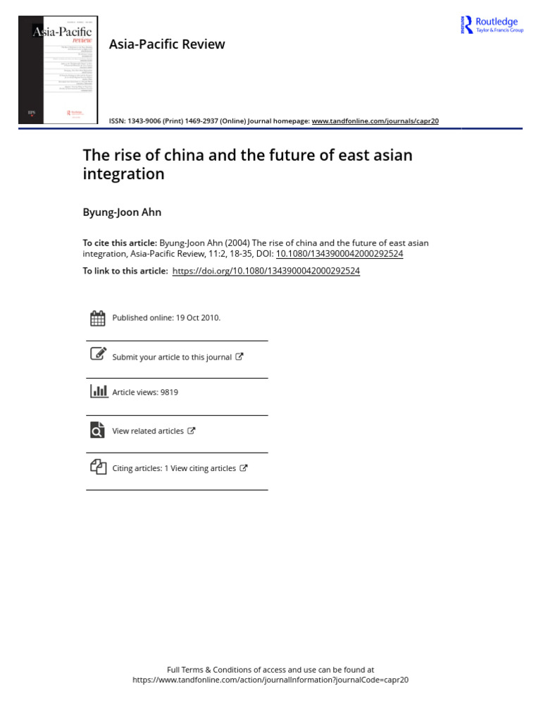 The Rise of China and The Future of East Asian Integration | PDF