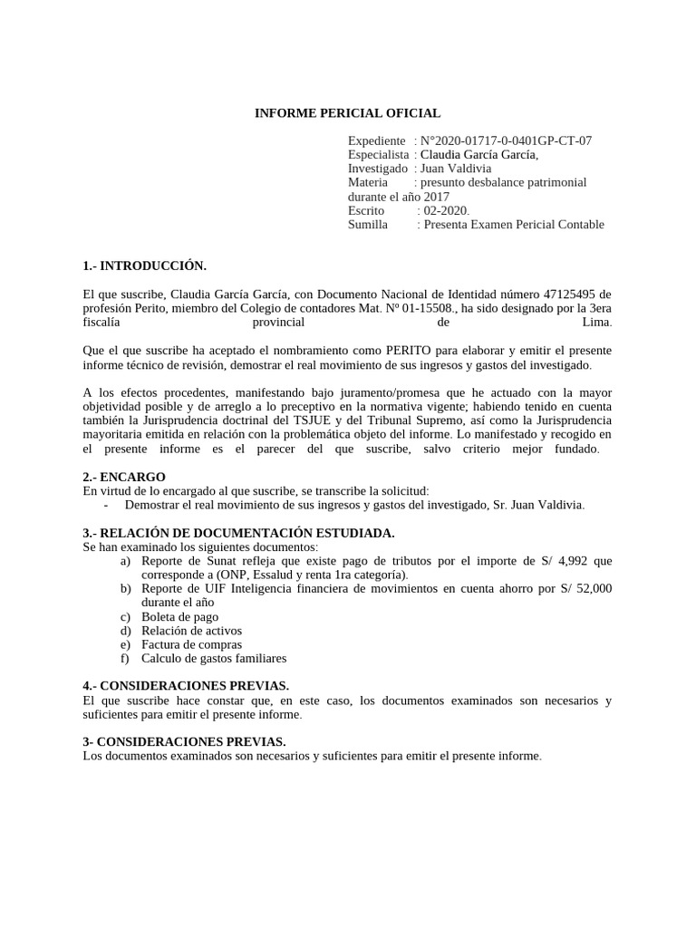 Informe Pericial Laboral | PDF