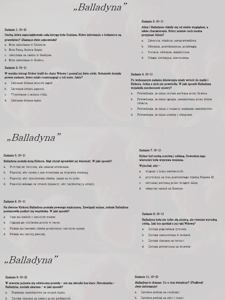 Balladyna Z Odpowiedziami | PDF