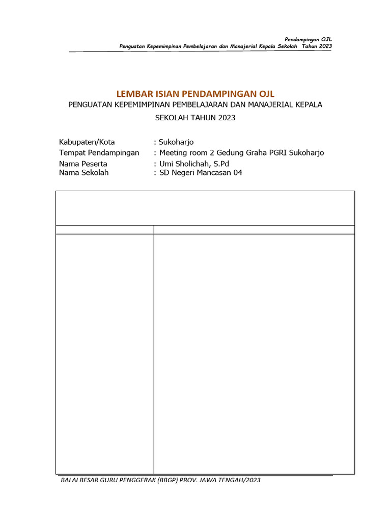 09 - UMI SHOLICHAH - Form Instrumen Pend OJL PKS - OJL3 | PDF
