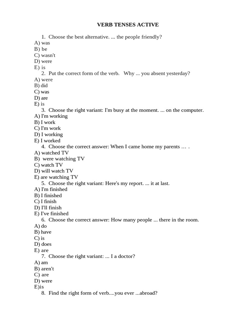 Test Verb Tenses Active | PDF
