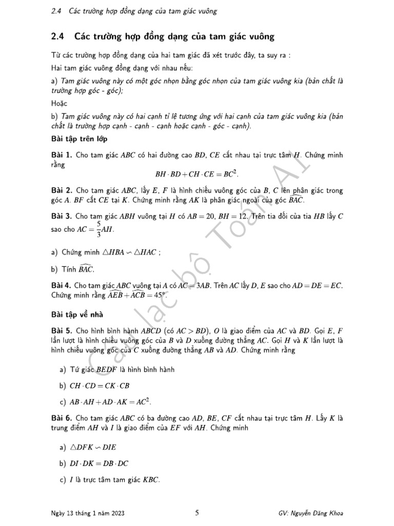 Các Trư NG H P Đ NG D NG C A Tam Giác Vuông | PDF