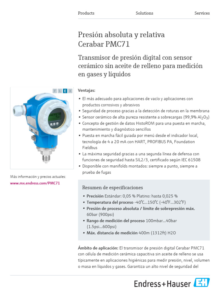 Endress-Hauser Cerabar S PMC71 ES | PDF