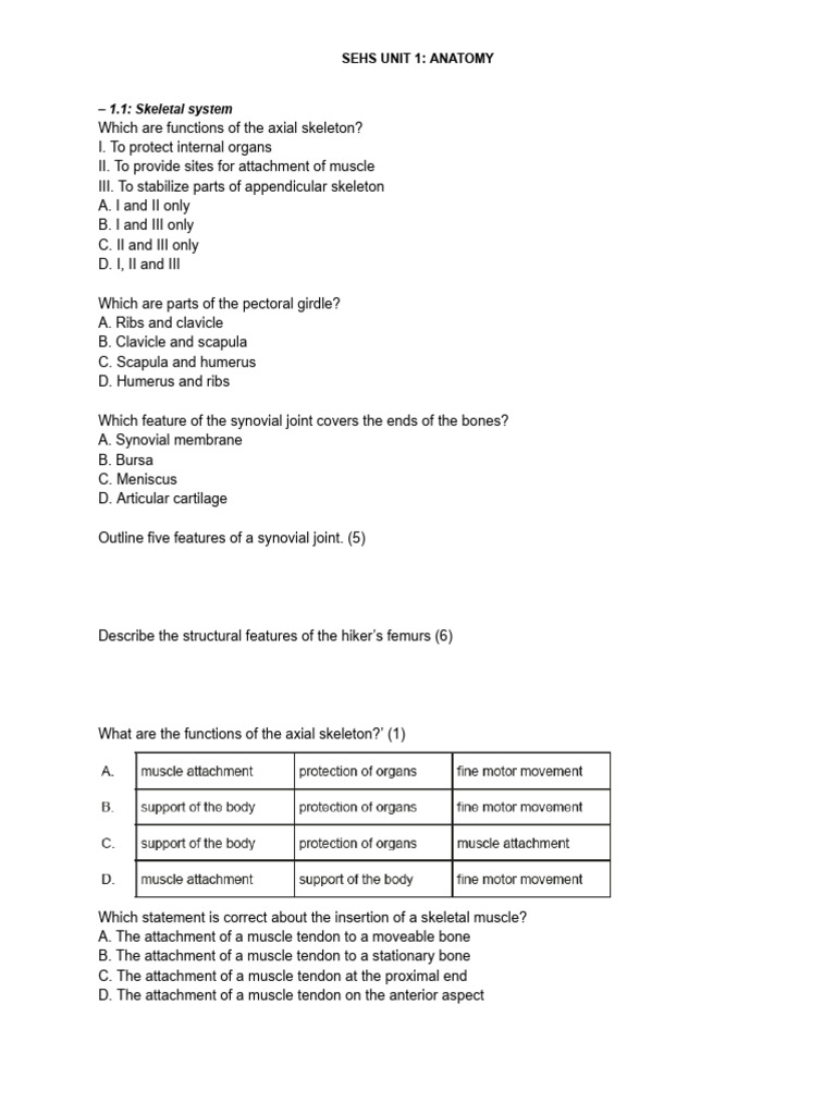 SEHS Unit 1: Anatomy Overview | PDF | Joints | Social Science