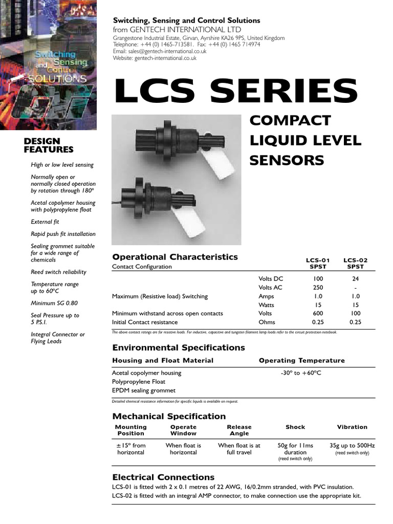 Lcs Series: Compact Liquid Level Sensors | PDF