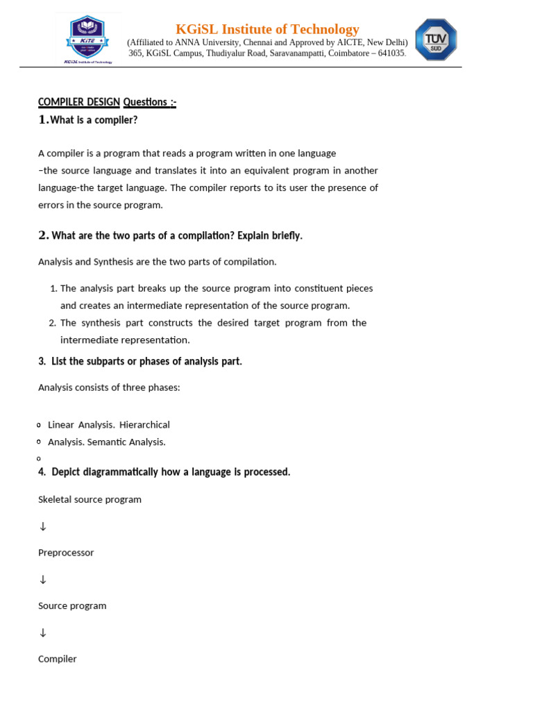 Compiler-Design Question Bank | PDF