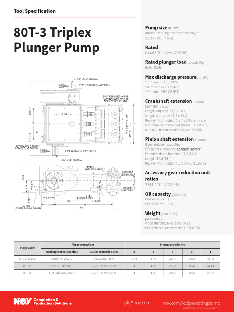 80T3 Triplex Plunger Pump Spec Sheet 1 | PDF