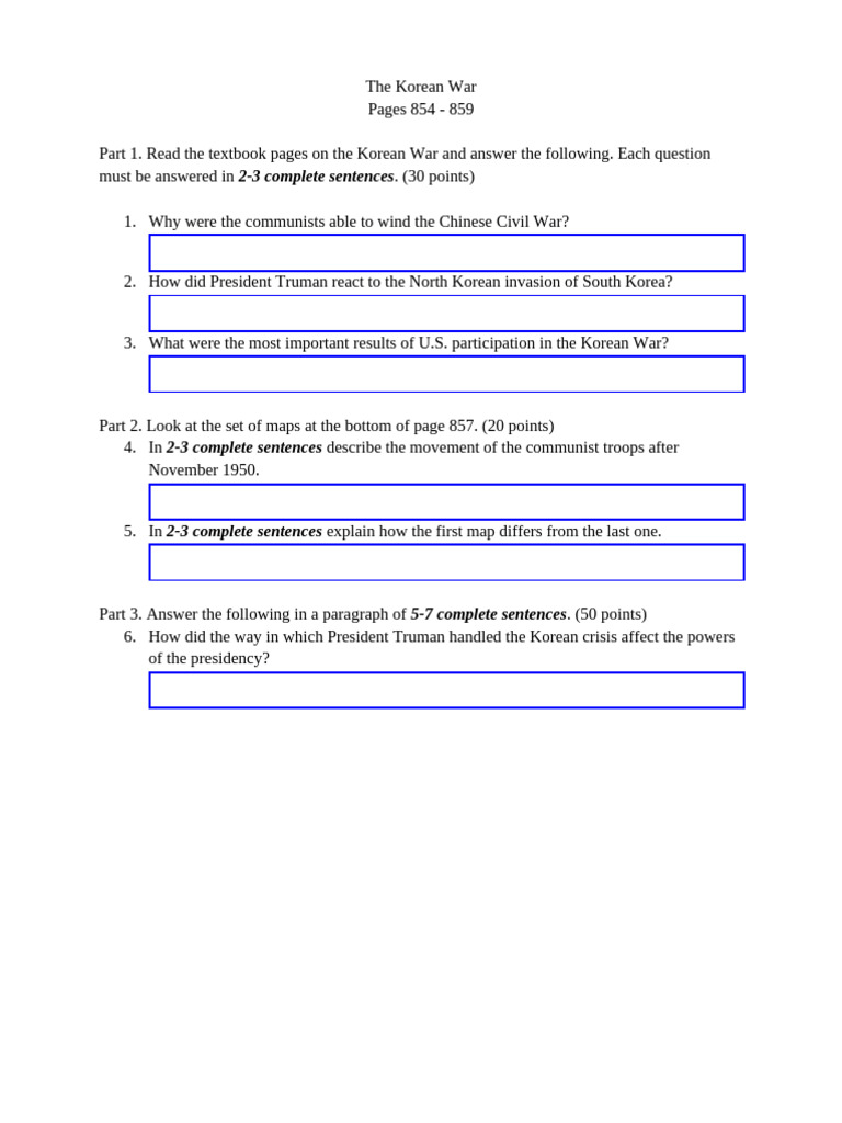 CH 25.2 The Korean War Digital Worksheet | PDF