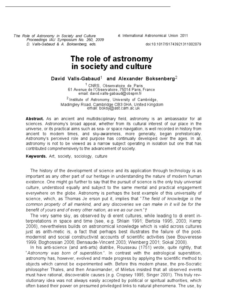 The Role of Astronomy in Society and Culture - New | PDF | Astronomy ...