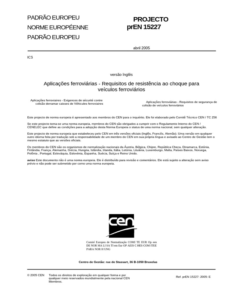 En 15227 Railroad Crashworthiness Standard (1) .De - PT | PDF