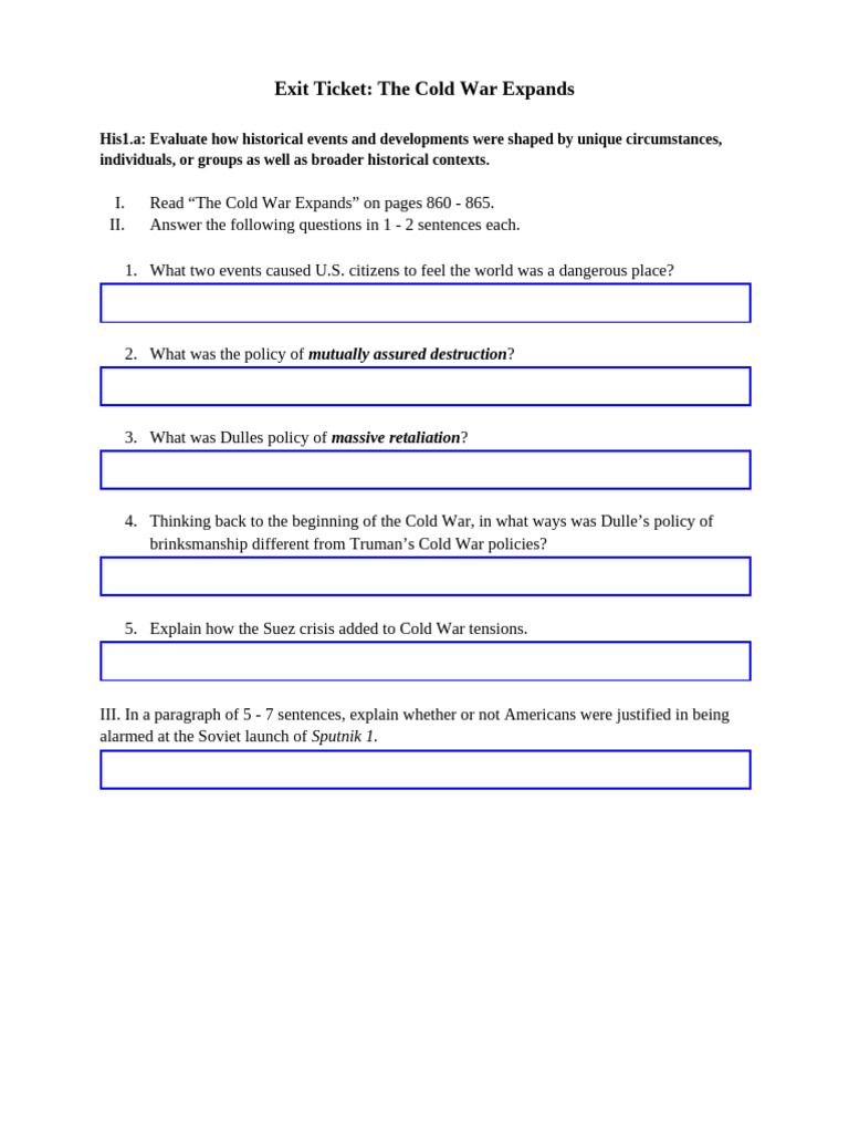 CH 25.3 Exit Ticket - The Cold War Expands | PDF