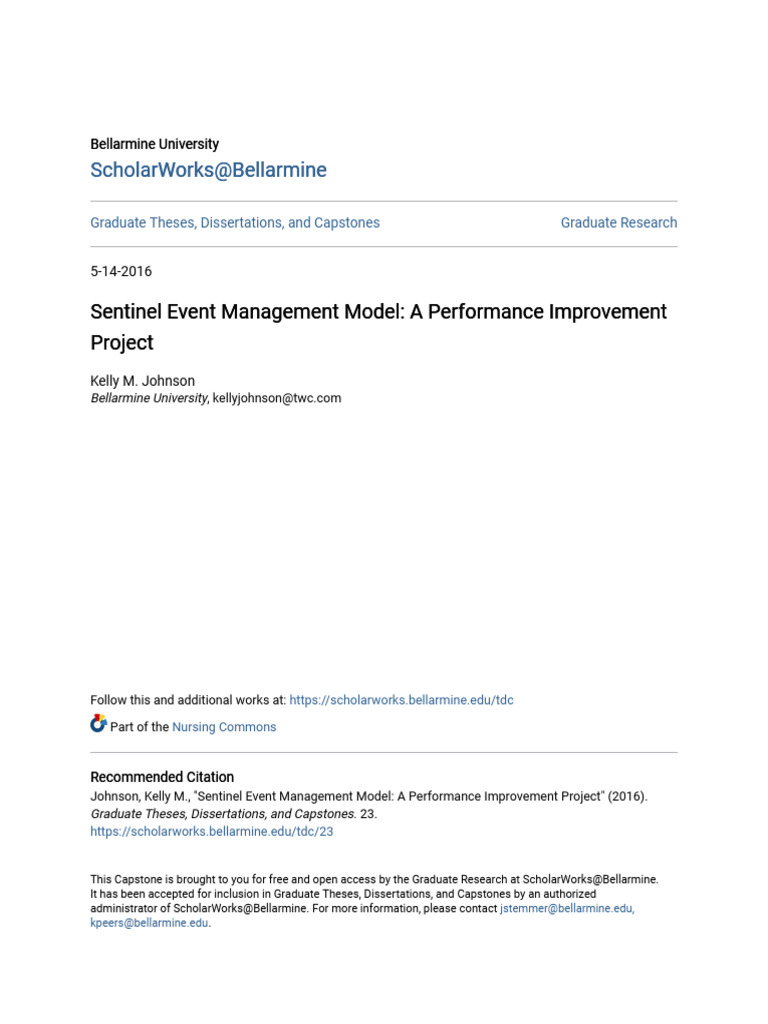 Sentinel Event Management Model - A Performance Improvement Projec | PDF