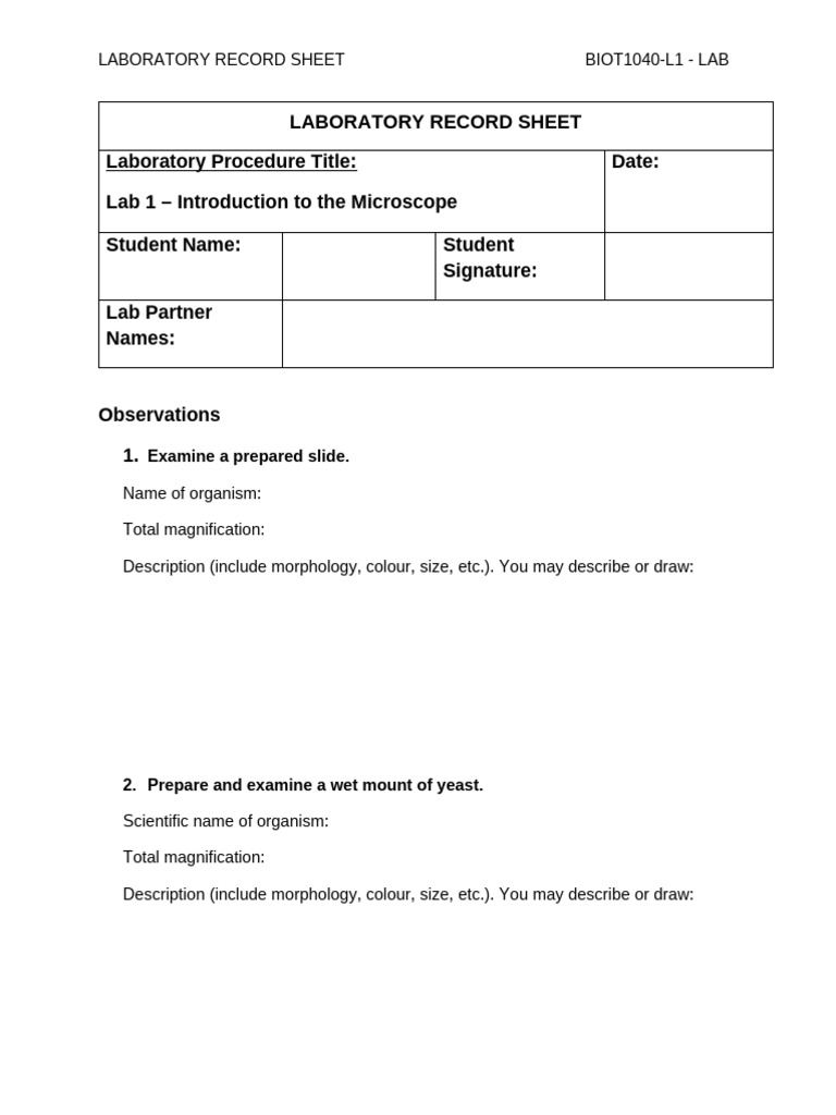 Lab 1 Record Sheet F24 | PDF