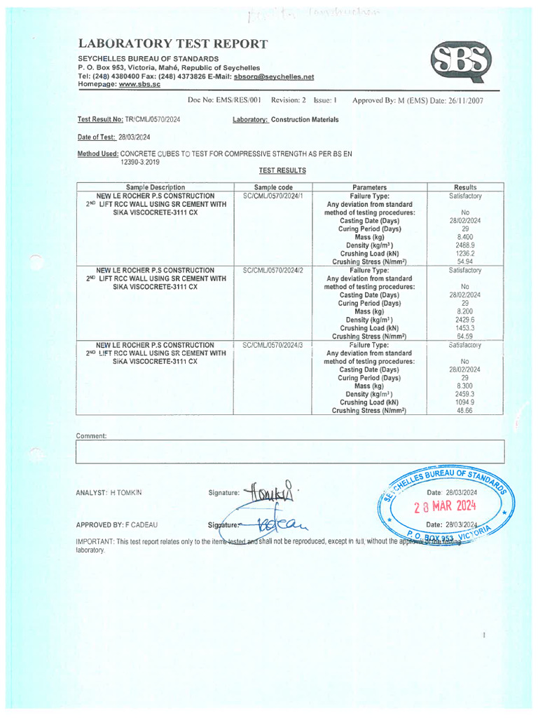 Approved Concrete Mix Design & Certified Test Reports 2 | PDF