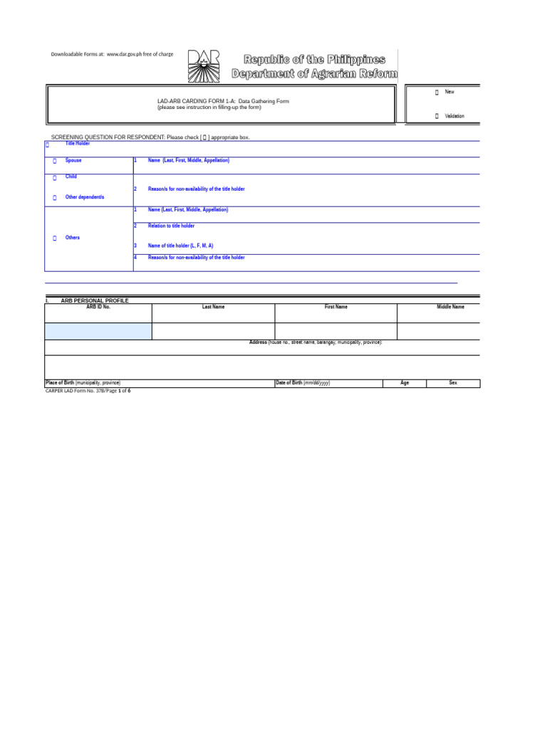 Carper Lad Form No 37b Arb Profiling Form | PDF