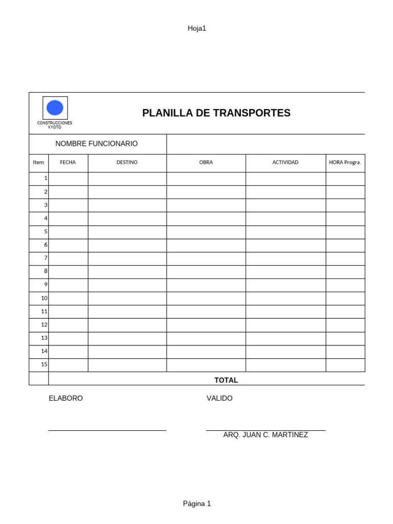 Formato Planilla de Transporte | PDF