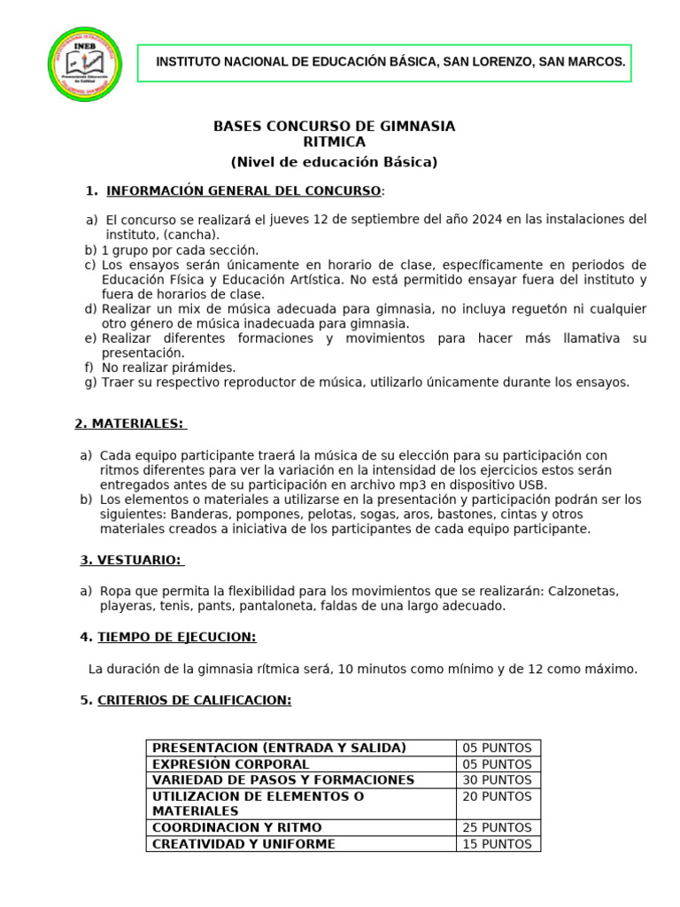 BASES CONCURSO DE GIMNASIA RITMICA | PDF