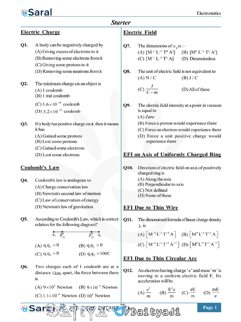 Starter Questions Electrostatics | PDF