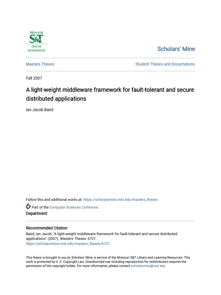 A Light Weight Middleware Framework For Fault Tolerant And Secure Pdf