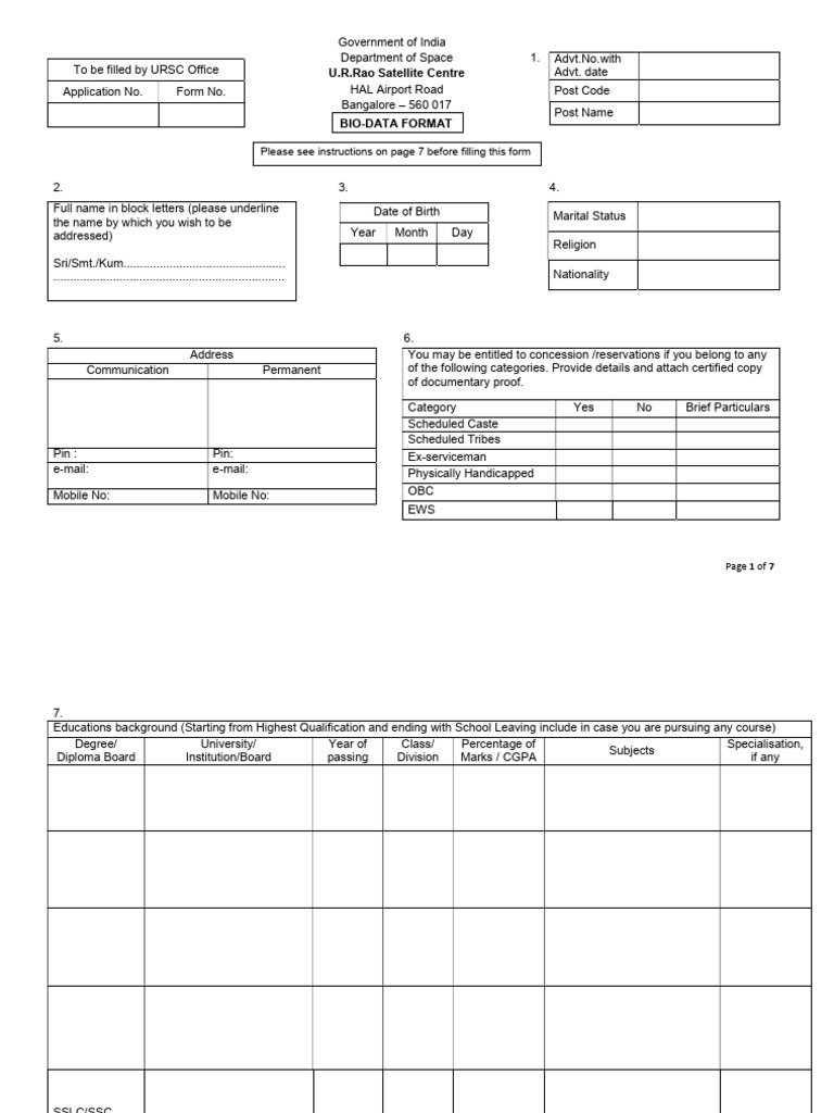 U.R.Rao Satellite Centre: Please See Instructions On Page 7 Before ...